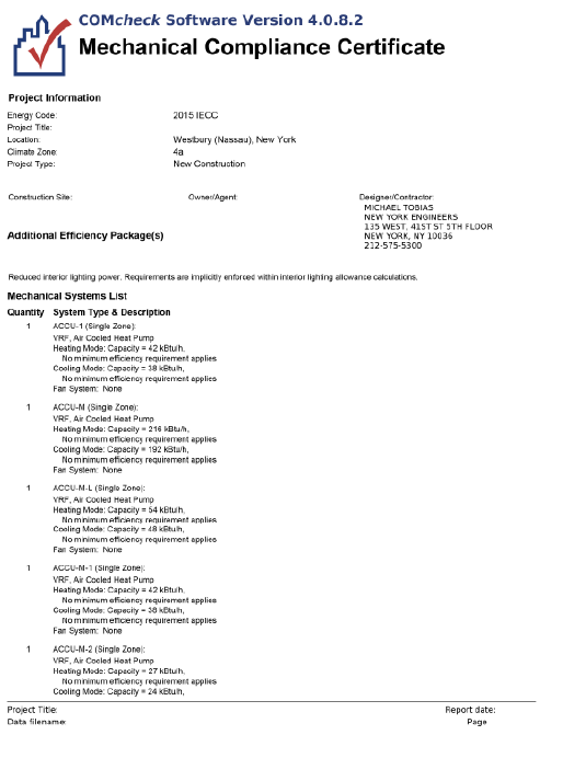 Mechanical COMcheck | Energy Code Compliance Calculation | NY Engineers